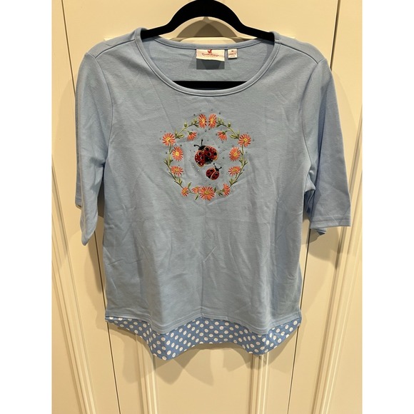 Quacker Factory | Tops | Quacker Factory Lady Bug Floral Embroidered ...